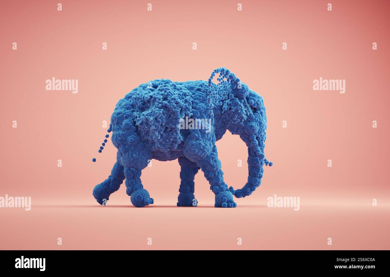 Voxel elephant. Growth and complexity concept. This is a 3d render ...