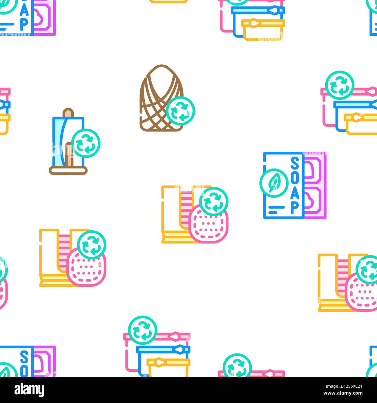 Zero Waste Products Vector Seamless Pattern Color Line Illustration ...