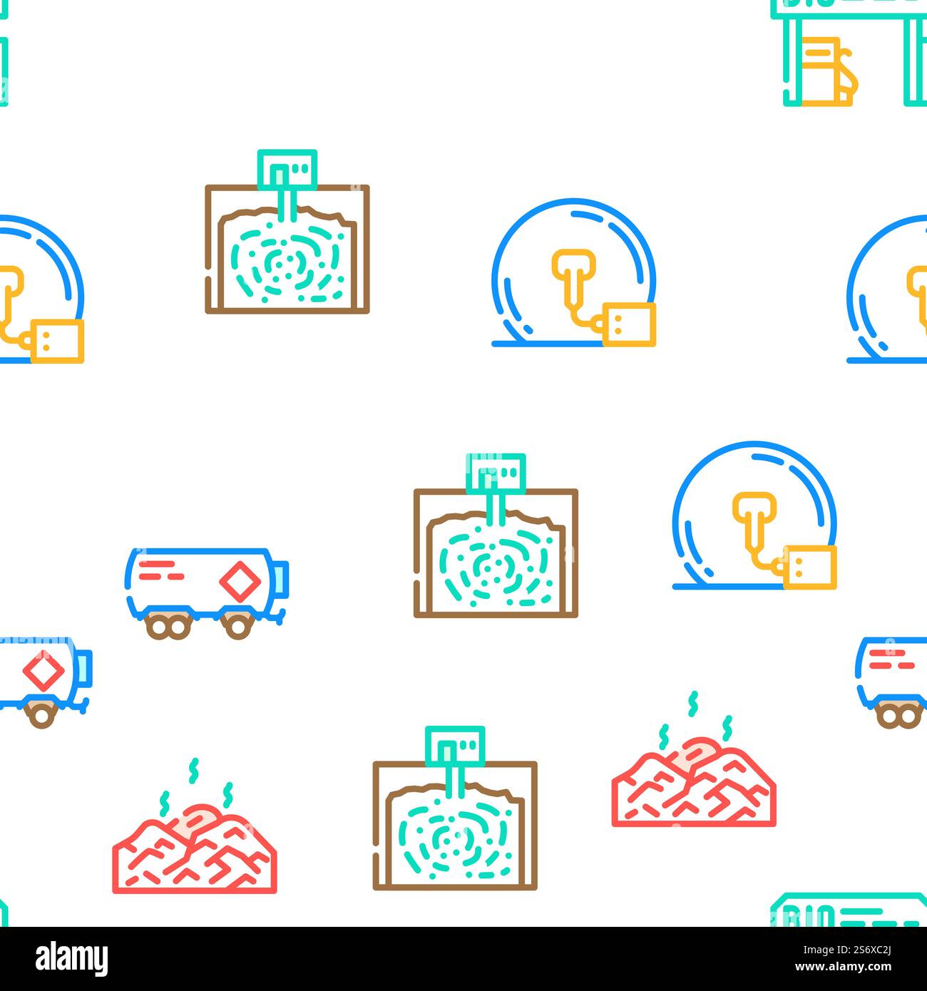 Biogas Energy Fuel Vector Seamless Pattern Color Line Illustration ...