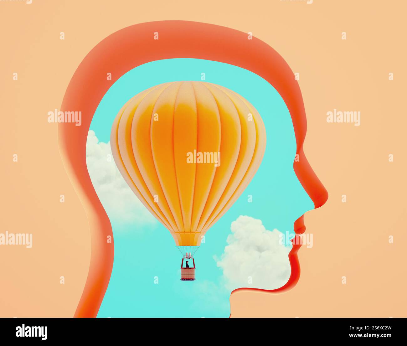 Abstract head on hot air balloon. Self development and growth mindset ...