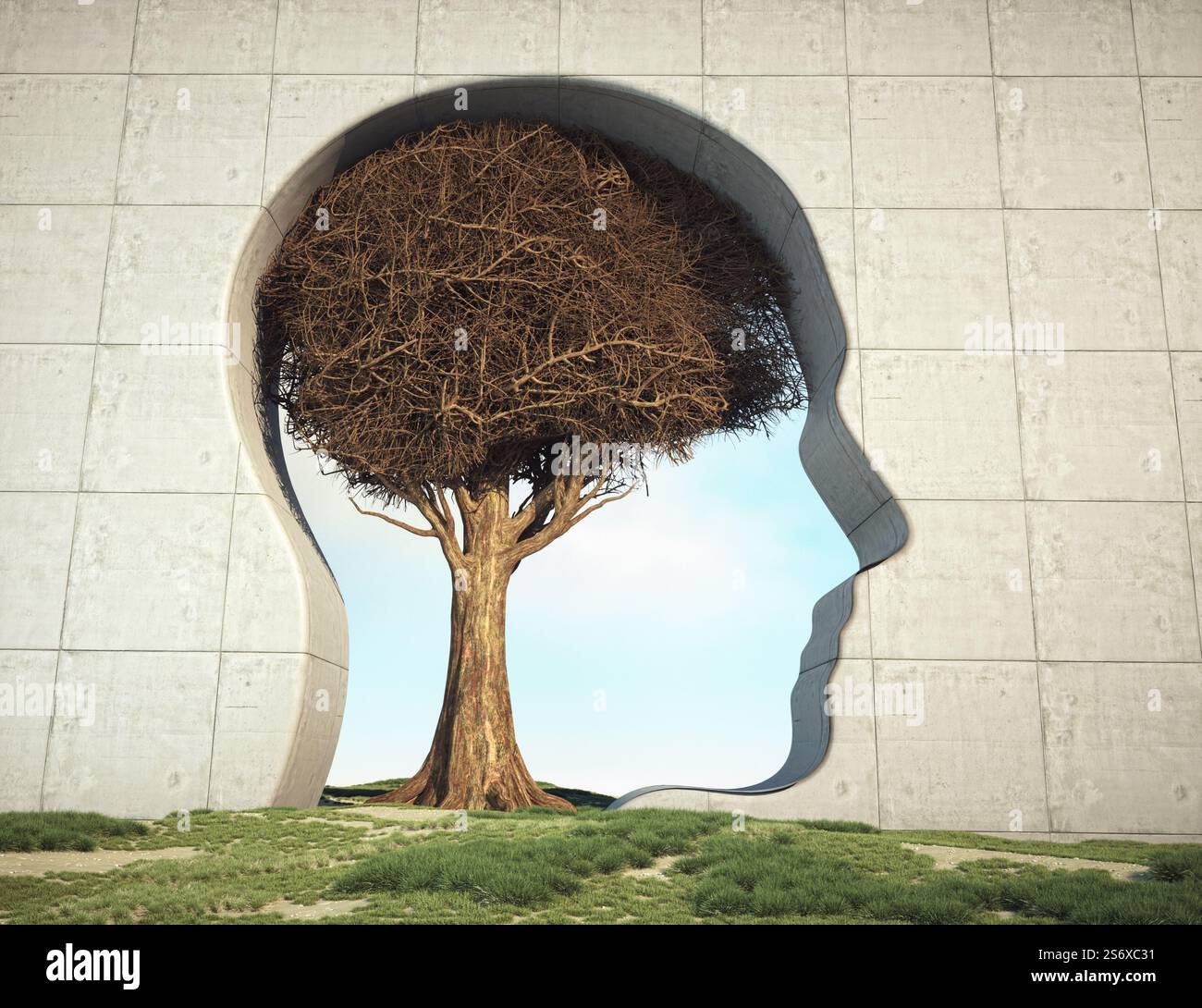 Abstract human head with a dry tree as a brain. The image could be used ...