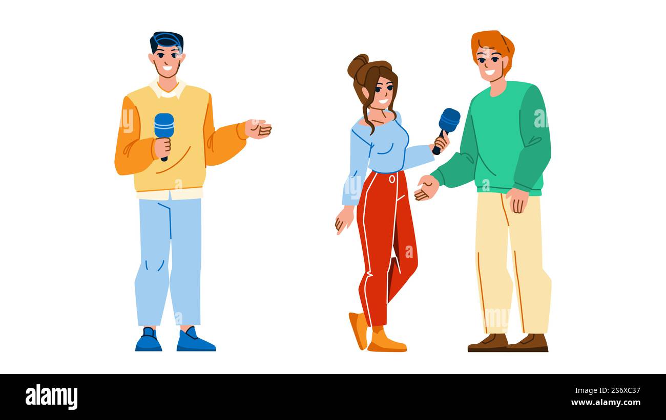 journalist interview vector. news tv, microphone press, media reportet, television communication ...