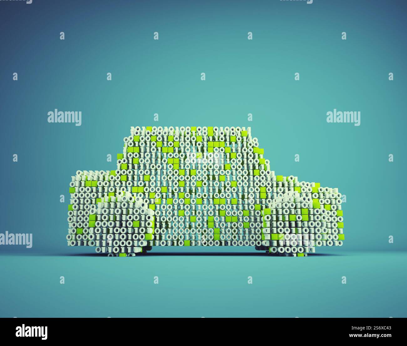 Image of a car composed of binary code. This is a 3d render ...
