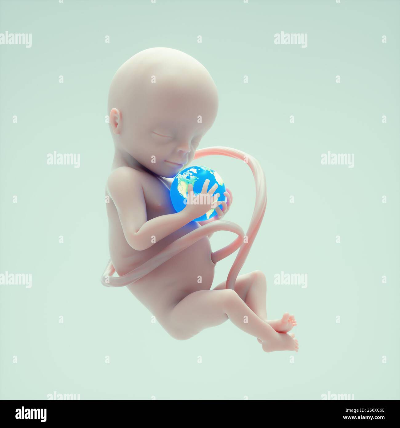 Fetus holding a earth globe. This is 3d render illustration Stock Photo ...