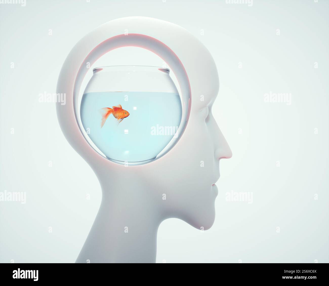 Fish in a bowl inside a conceptual human head. Positivity and mindset ...