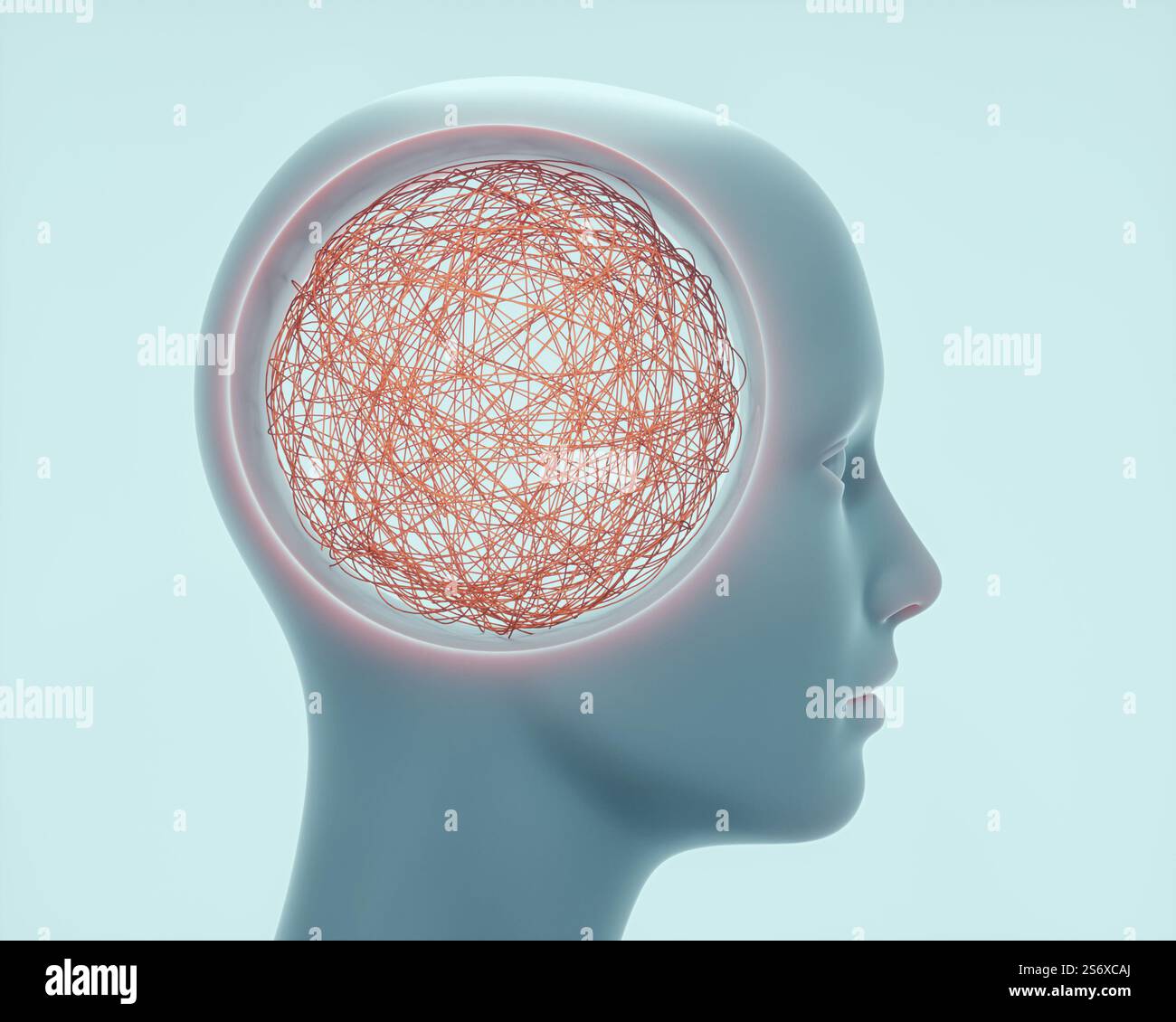 Human head profile made of lines and chaotic lines. Confusion and ...