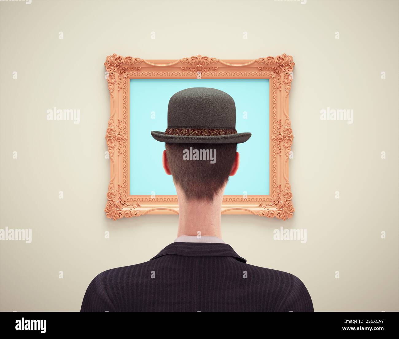 Human head in front of an empty painting. Vision and creativity concept ...