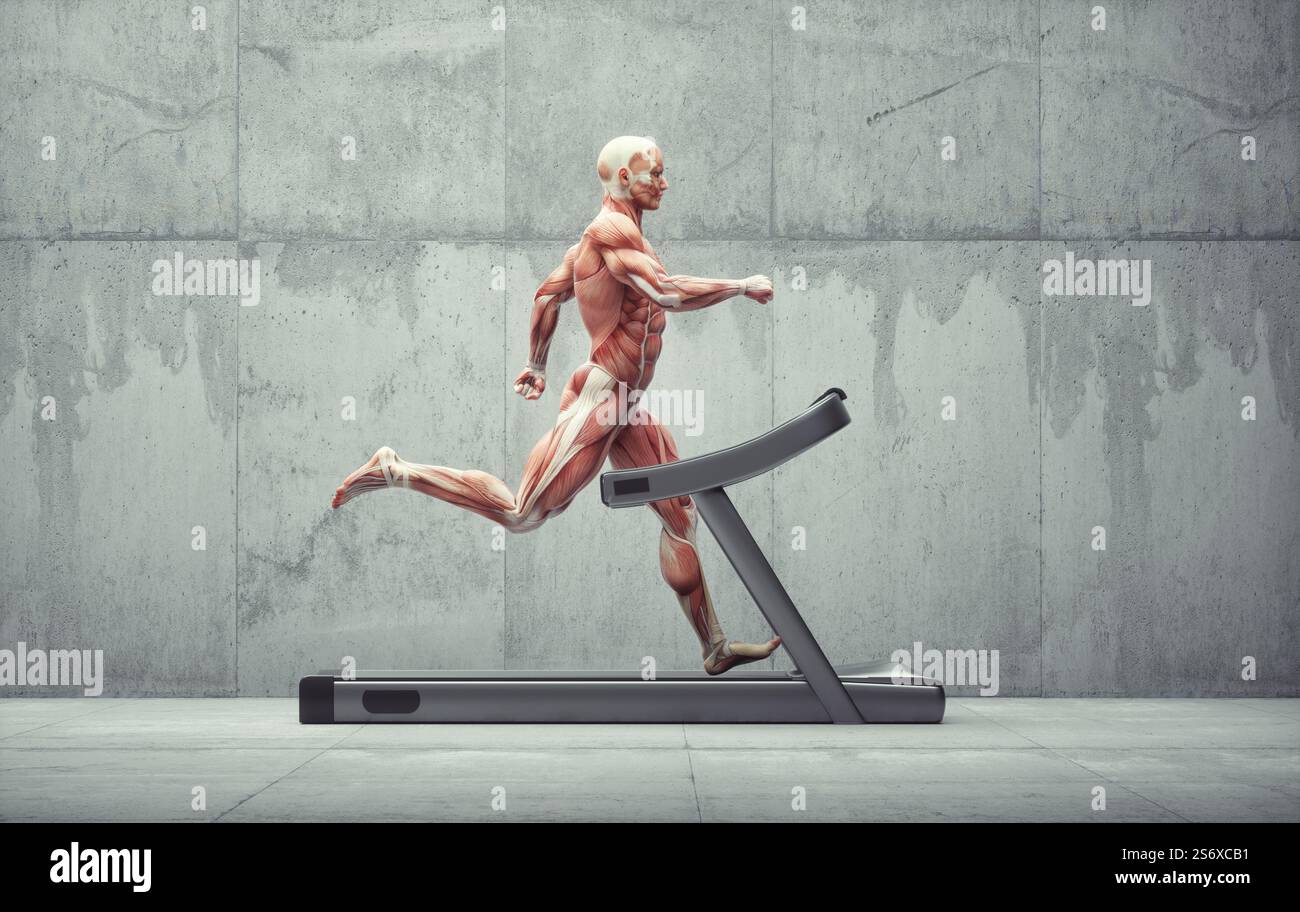 Human muscular system running on treadmill. Fitness and lifestyle ...