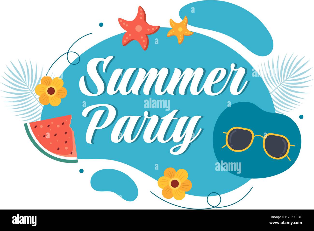 Summer Party Cartoon Background Illustration with Tropical Plants ...