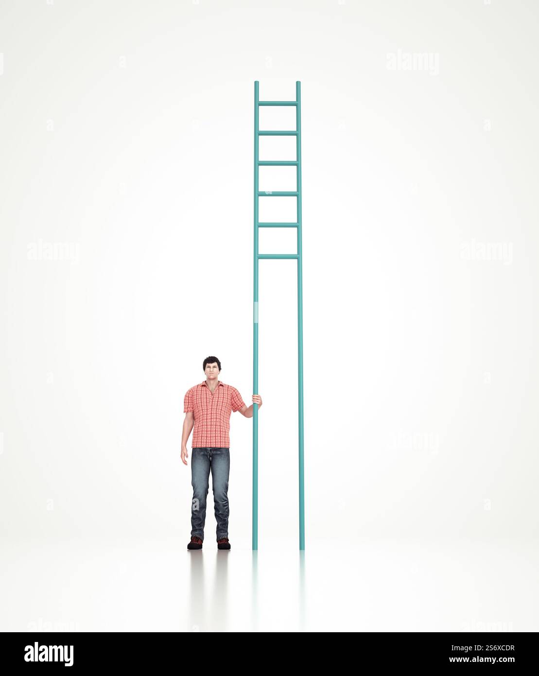 Man is standing next to a staircase without steps. Challenge and ...