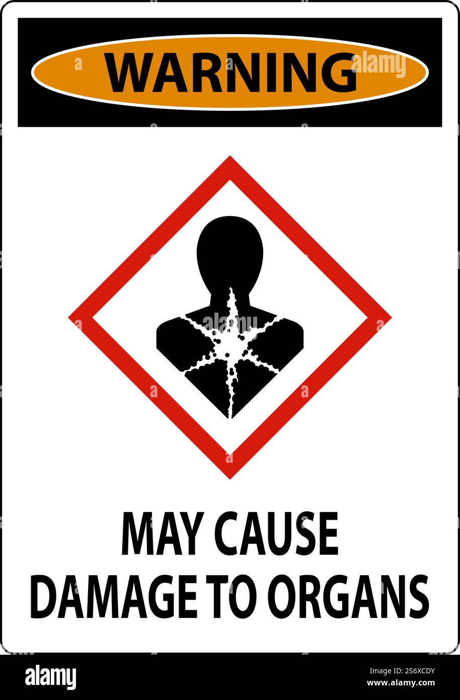Warning May Cause Damage To Organs GHS Sign On White Background Stock ...
