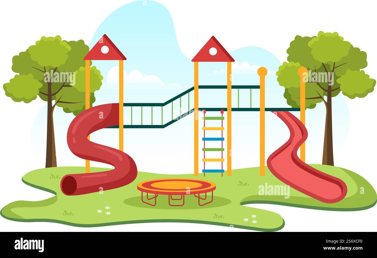 Children Playground with Swings, Slide, Climbing Ladders and More in the Amusement Park for ...