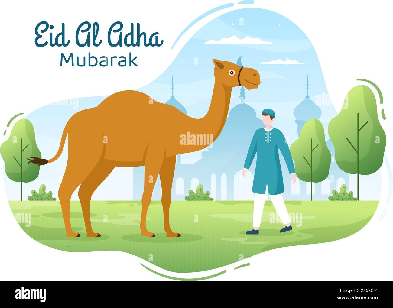 Eid al Adha Background Cartoon Illustration for the Celebration of ...