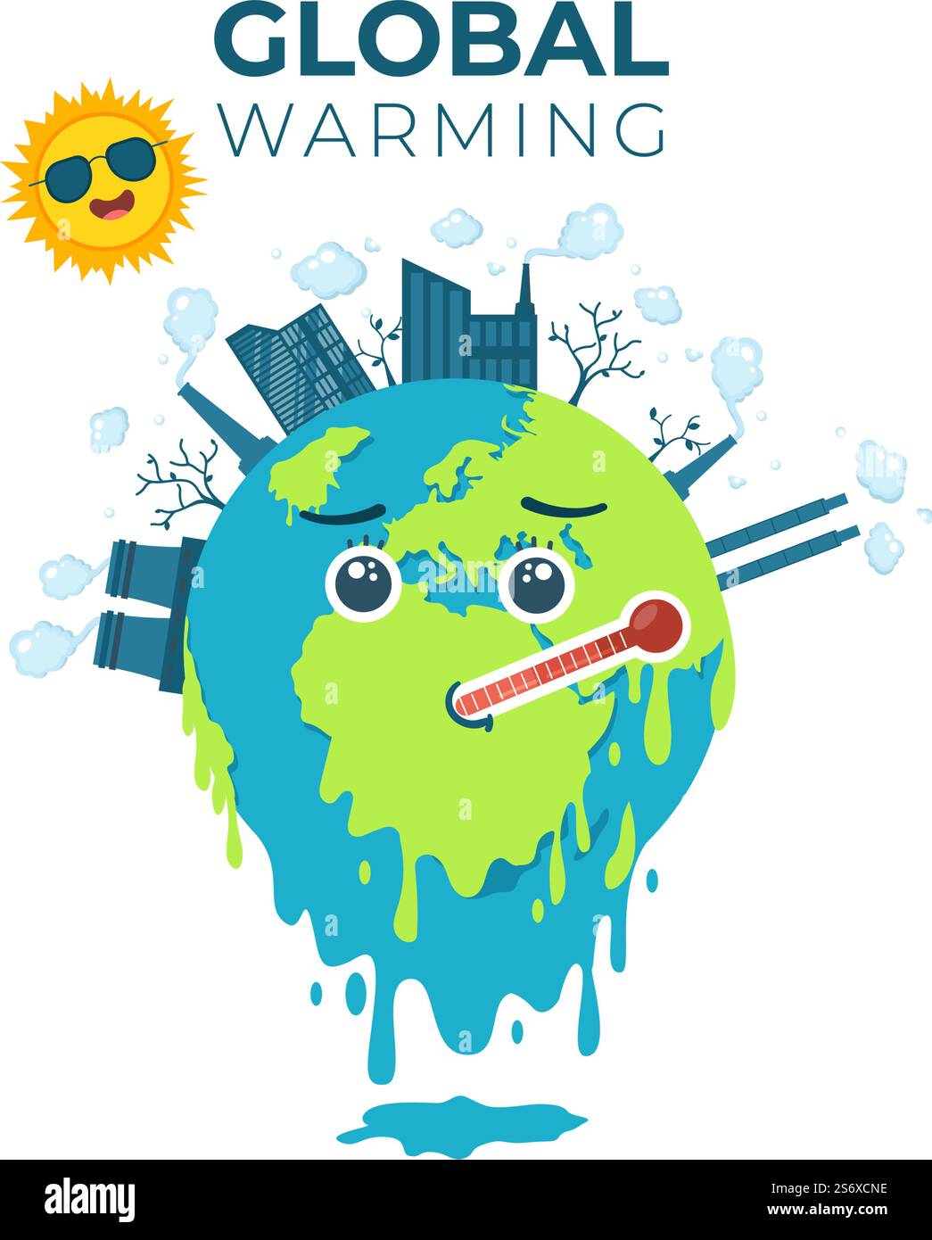 Global Warming Cartoon Style Illustration with Planet Earth in a ...