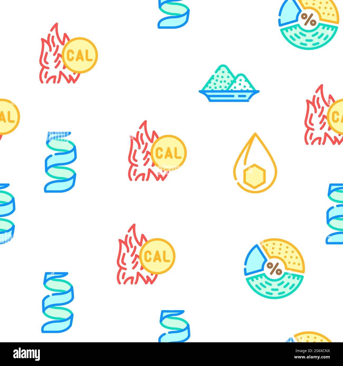 Nutrition Facts Diet Vector Seamless Pattern Color Line Illustration ...