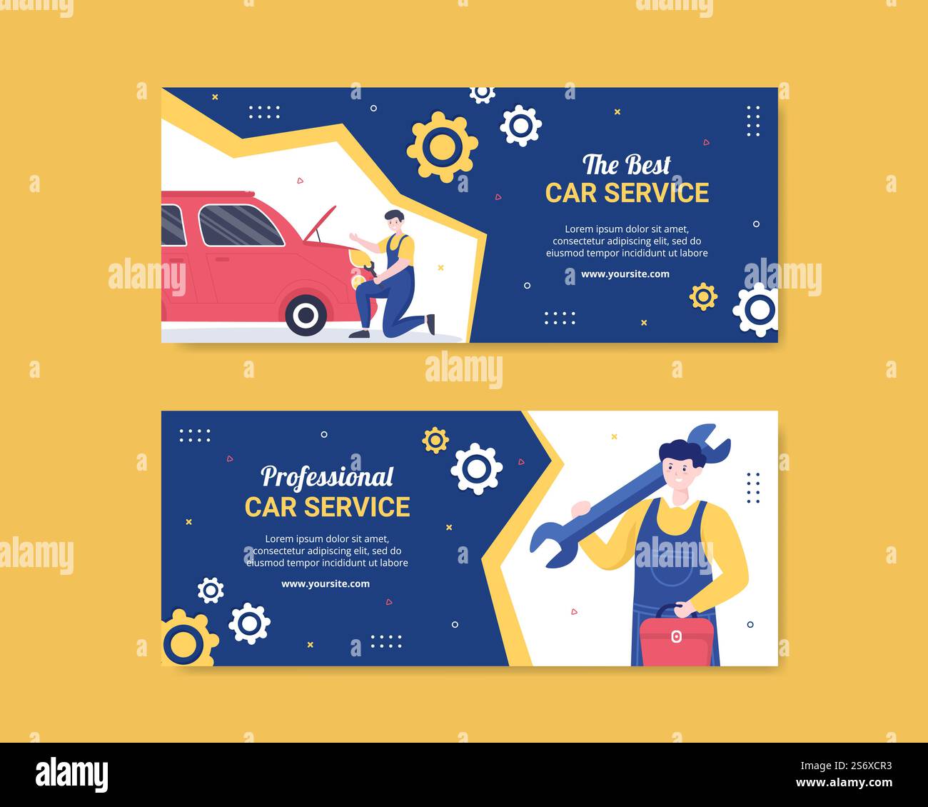 Car Service Banner Template Social Media Flat Cartoon Background Vector ...