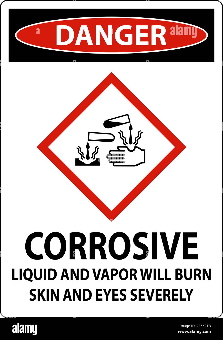 Danger Corrosive Liquid And Vapor Will Burn GHS Sign Stock Vector Image ...