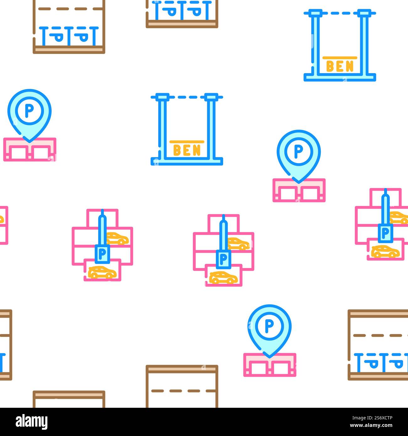 Parking Transport Vector Seamless Pattern Color Line Illustration ...