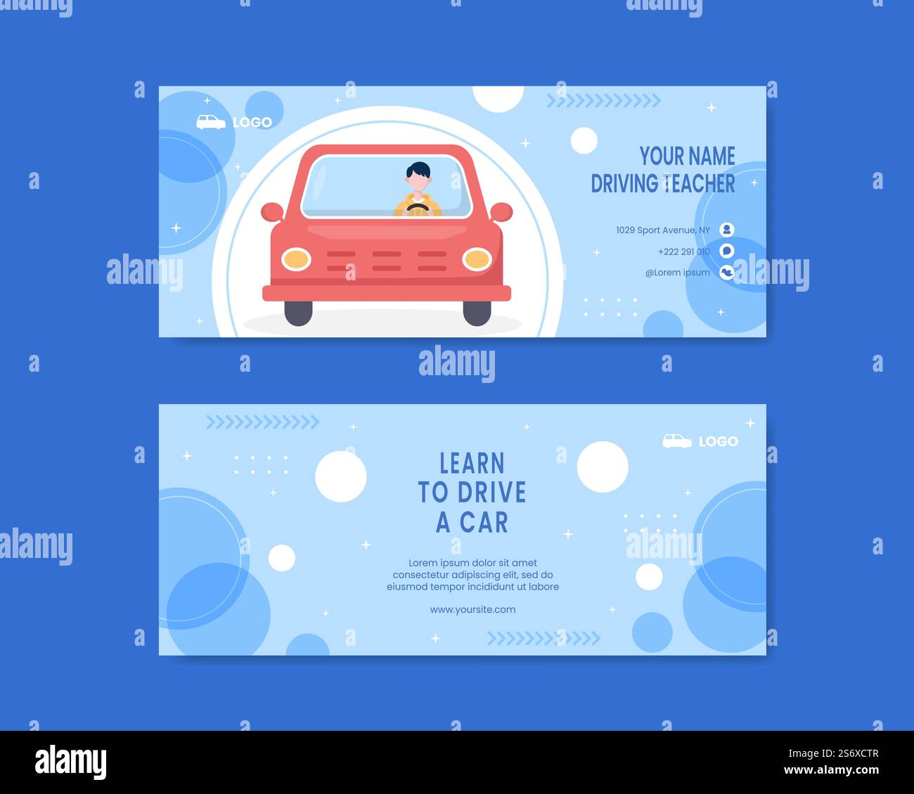 Car Driving School Horizontal Vanner Template Social Media Flat Cartoon ...