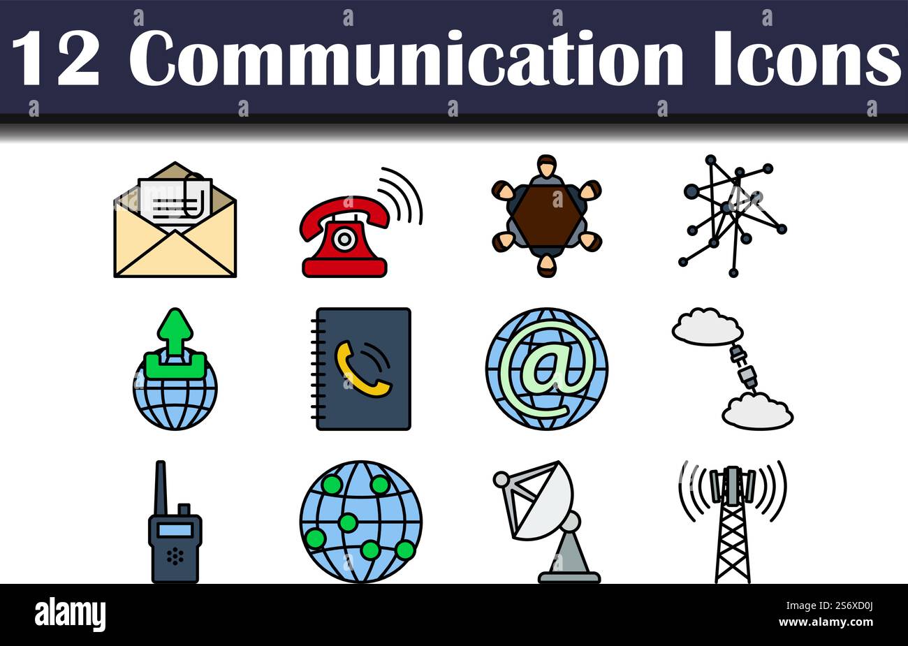 Communication Icon Set. Editable Bold Outline With Color Fill Design ...