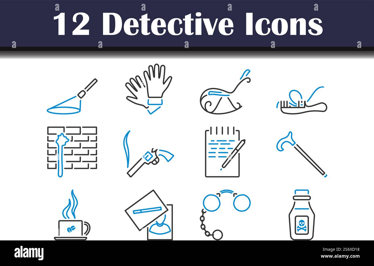 Detective Icon Set. Editable Bold Outline With Color Fill Design ...