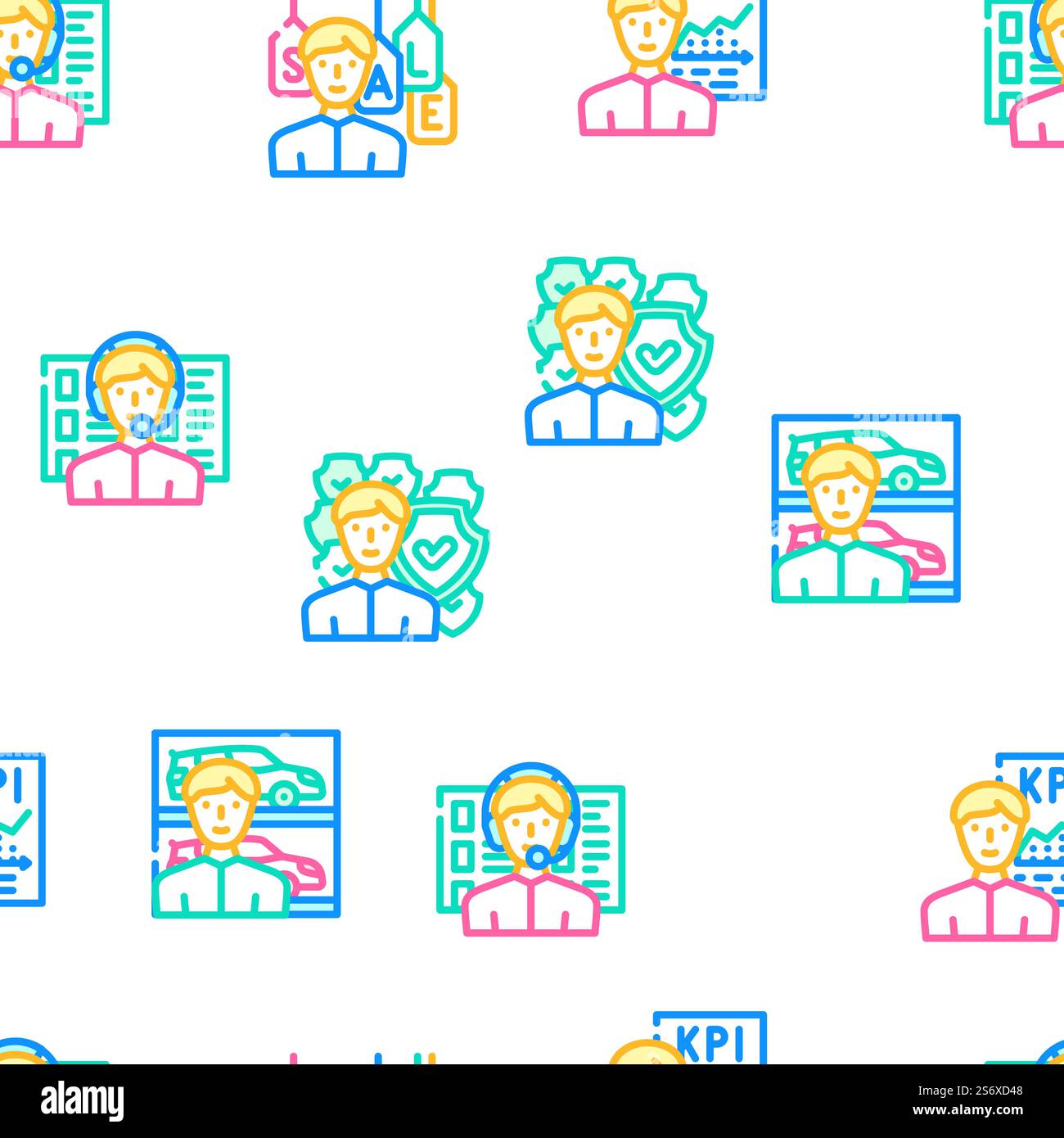 Salesman Business Occupation Vector Seamless Pattern Color Line ...