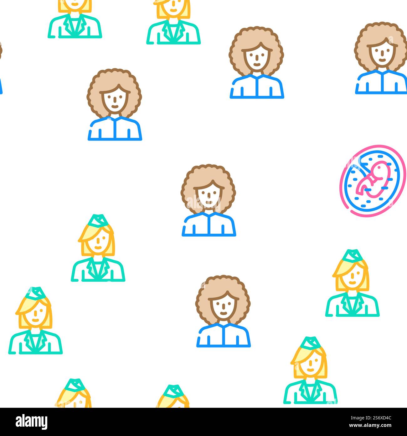 Female Occupation And Profession Vector Seamless Pattern Color Line ...