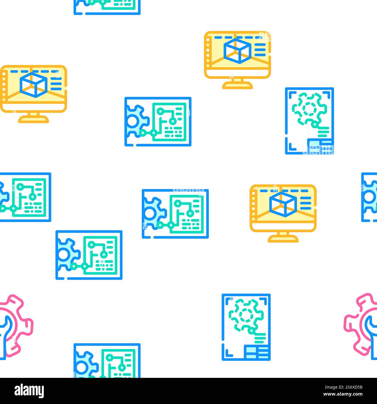 Stem Engineer Process And Science Vector Seamless Pattern Color Line ...