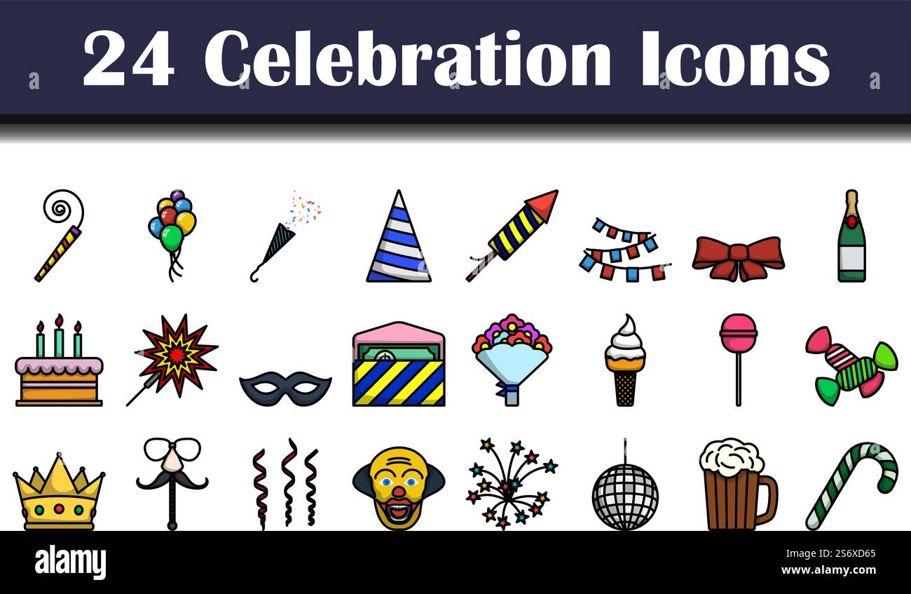 Celebration Icon Set. Editable Bold Outline With Color Fill Design ...