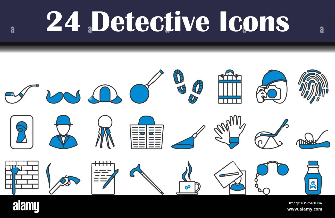 Detective Icon Set. Editable Bold Outline With Color Fill Design ...