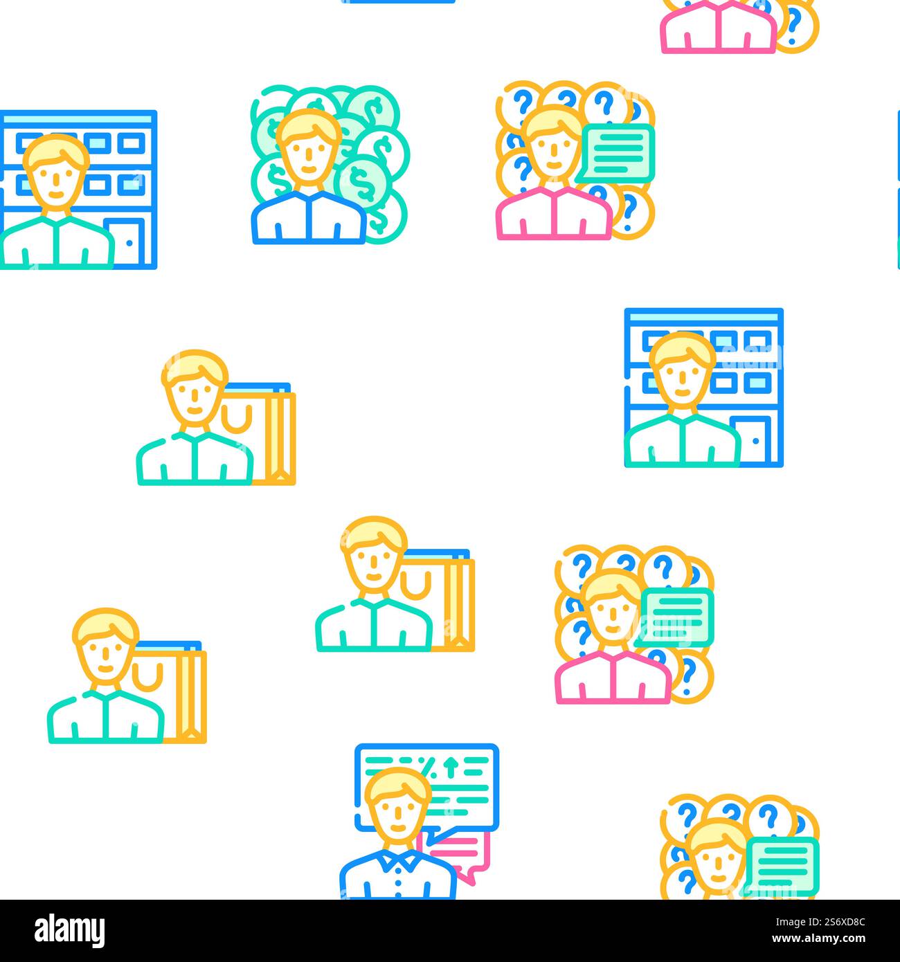 Salesman Business Occupation Vector Seamless Pattern Color Line ...