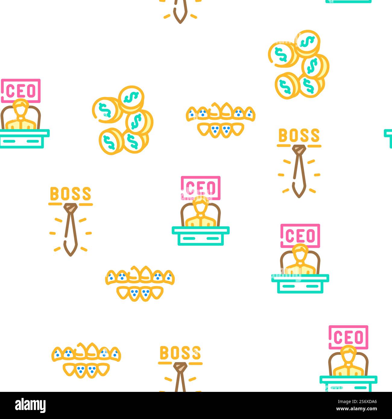 Boss Leader Businessman Accessory Vector Seamless Pattern Color Line ...