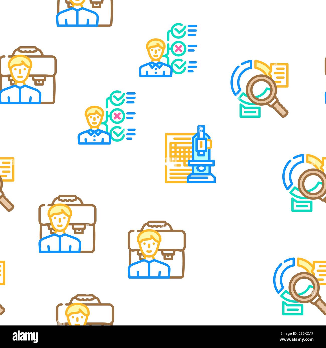 Expertise Business Processing Vector Seamless Pattern Color Line Illustration. Expertise ...
