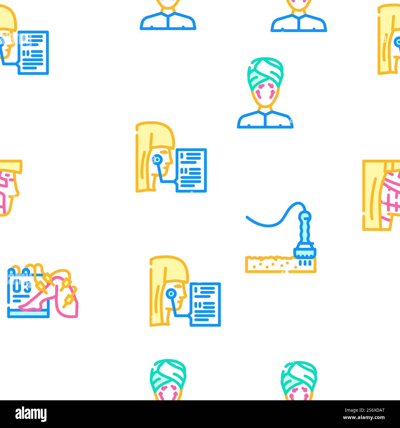 Cosmetology Treatment Procedure Vector Seamless Pattern Color Line ...