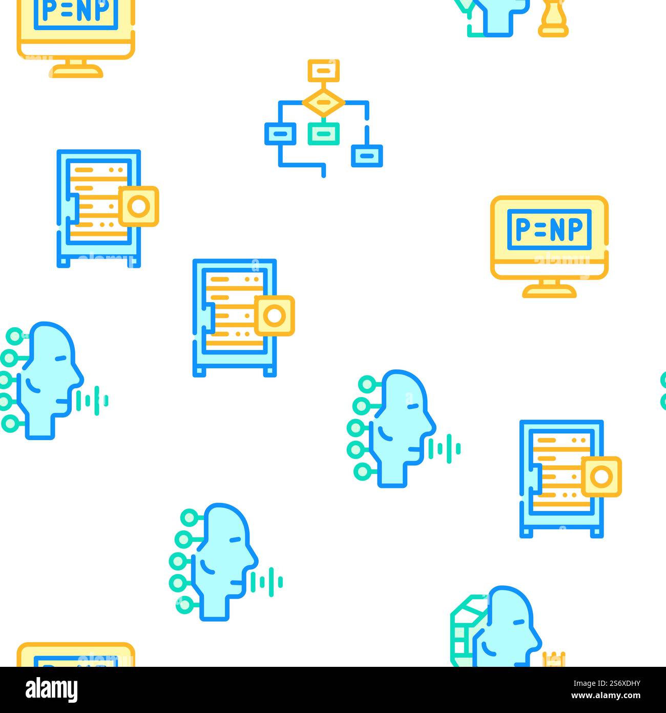 Artificial Intelligence System Vector Seamless Pattern Color Line Illustration. Artificial ...