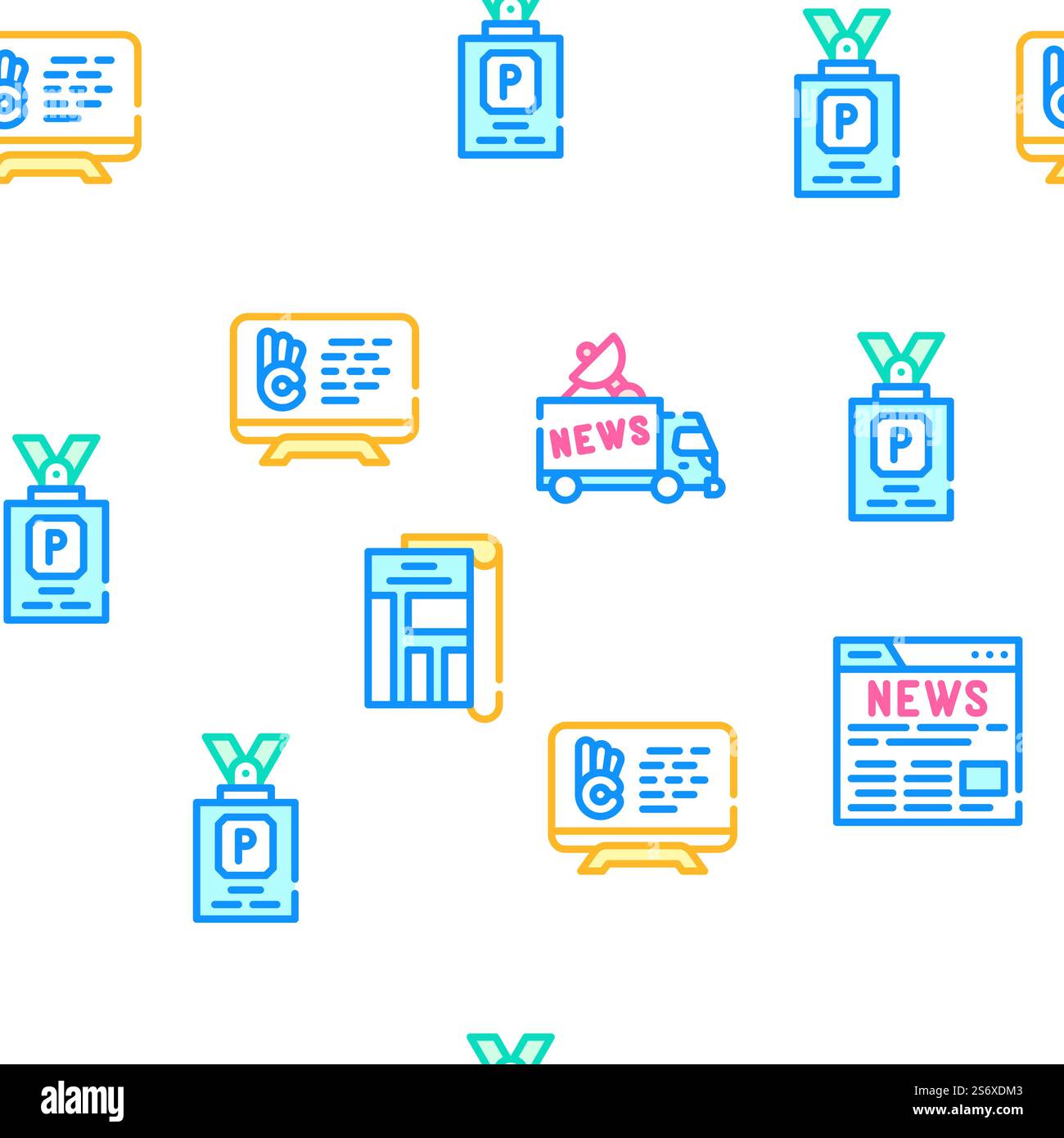Journalist Accessories Collection Vector Seamless Pattern Color Line ...