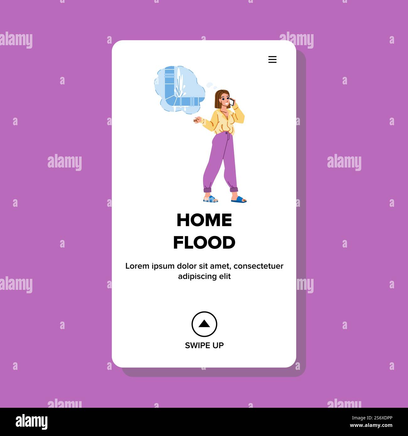 home flood vector. water house damage, floor interior leakage home ...