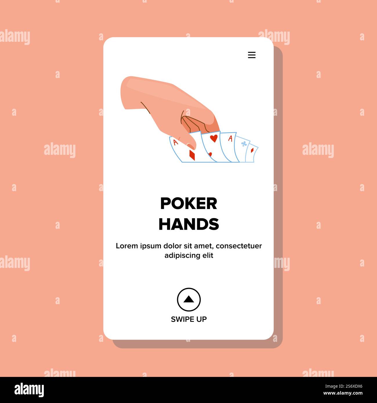 poker hands vector. casino game, cards table flush, online bet poker ...