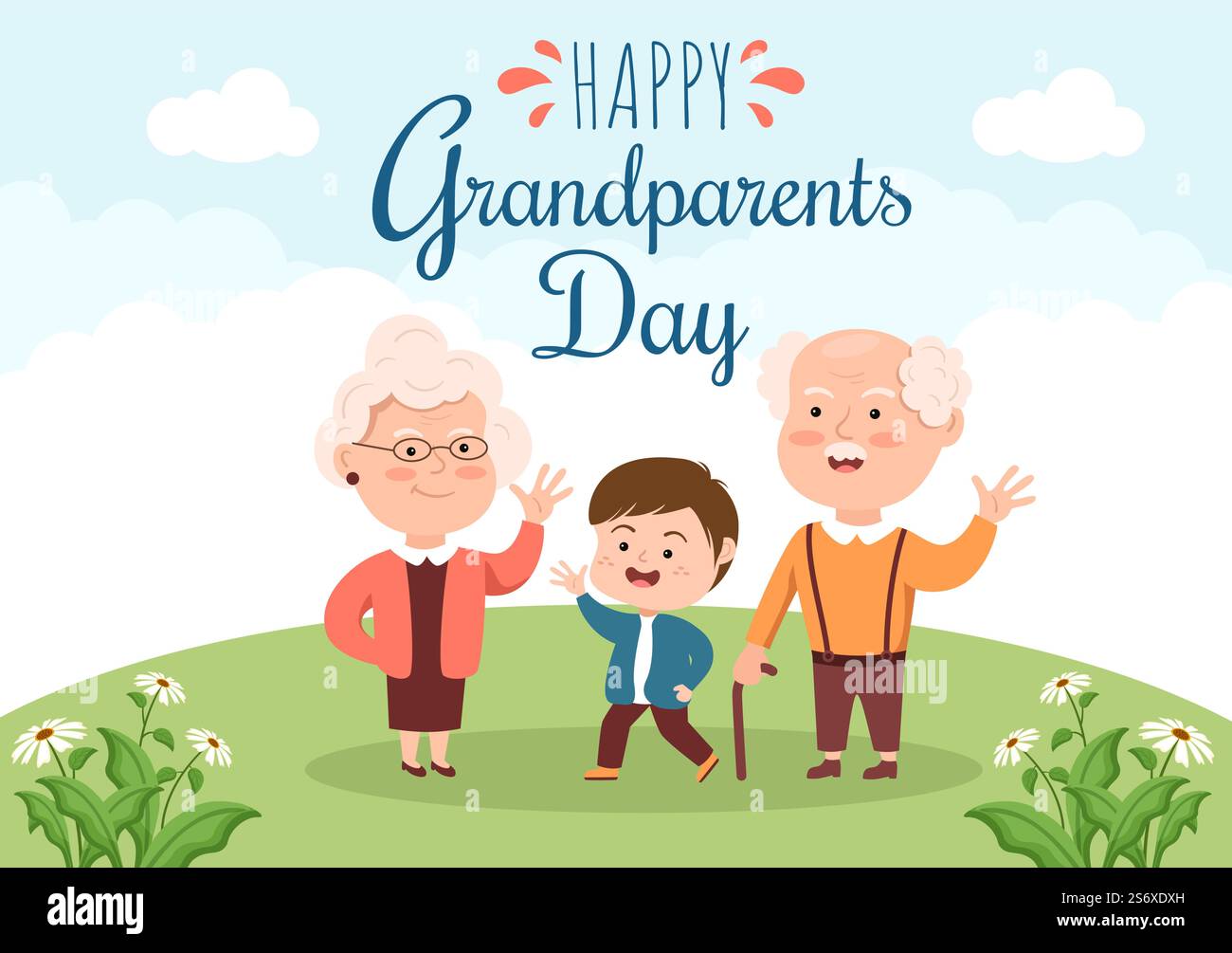 Happy Grandparents Day Cute Cartoon Illustration with Grandchild, Older ...