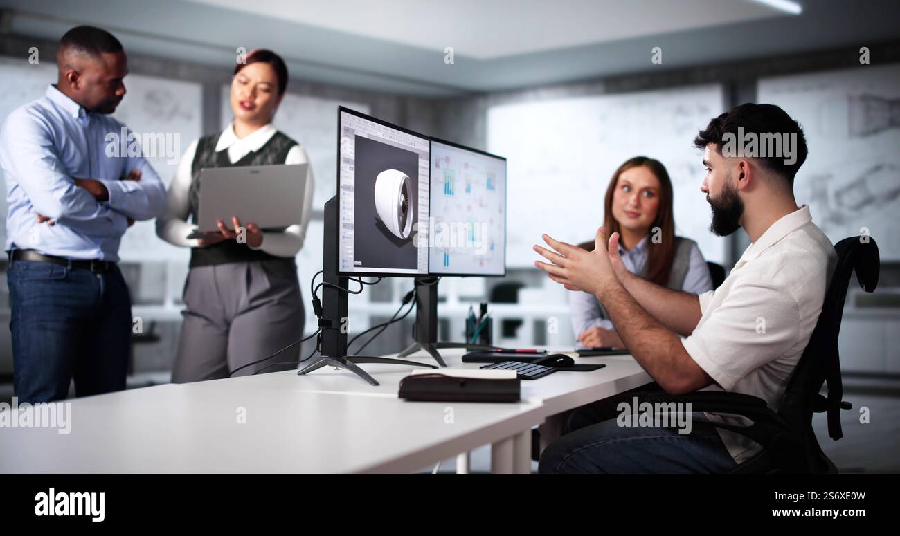 Group Of People Using 3D Design Software On Computer Screen Stock Photo ...