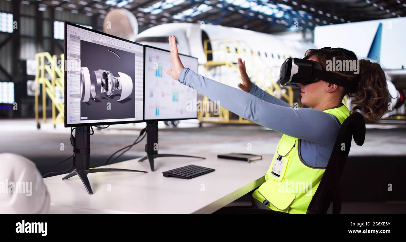 Aircraft Maintenance Using VR And Augmented Reality Headset Stock Photo ...