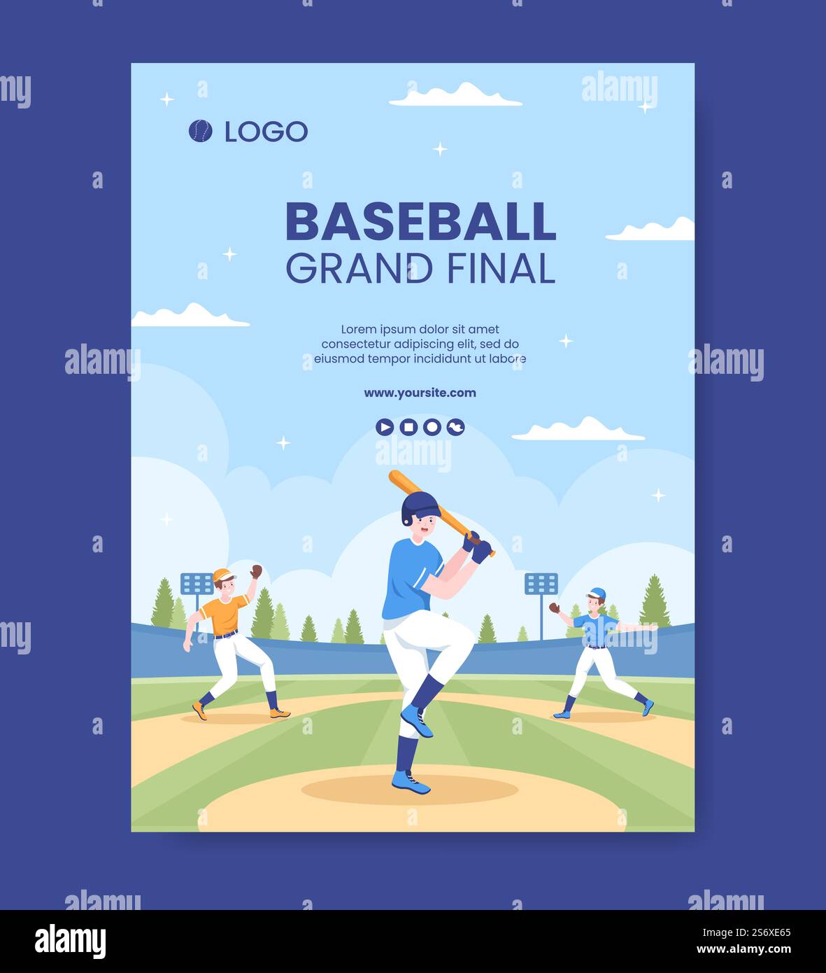 Baseball Game Sports Social Media Vertical Poster Template Flat Cartoon ...