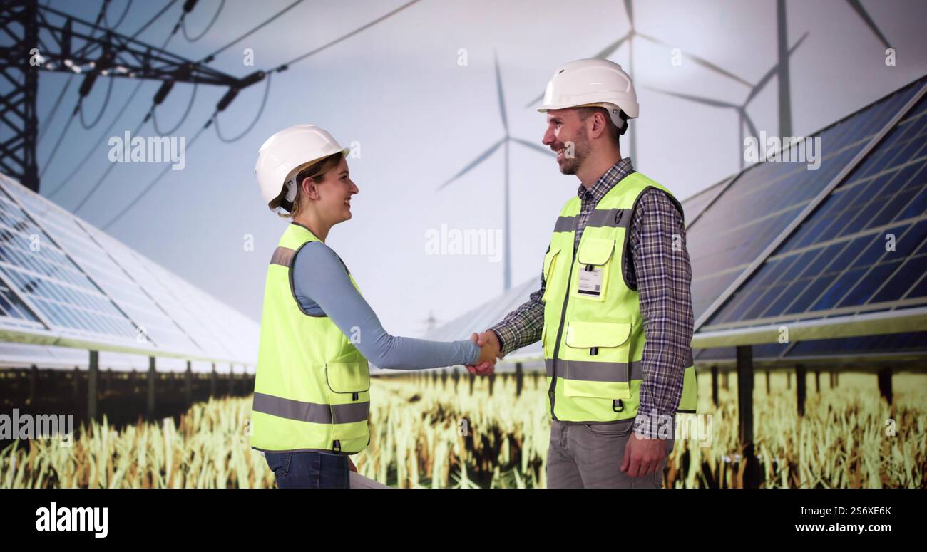 Solar Energy Contract Handshake. Photovoltaic Panel Power Stock Photo ...