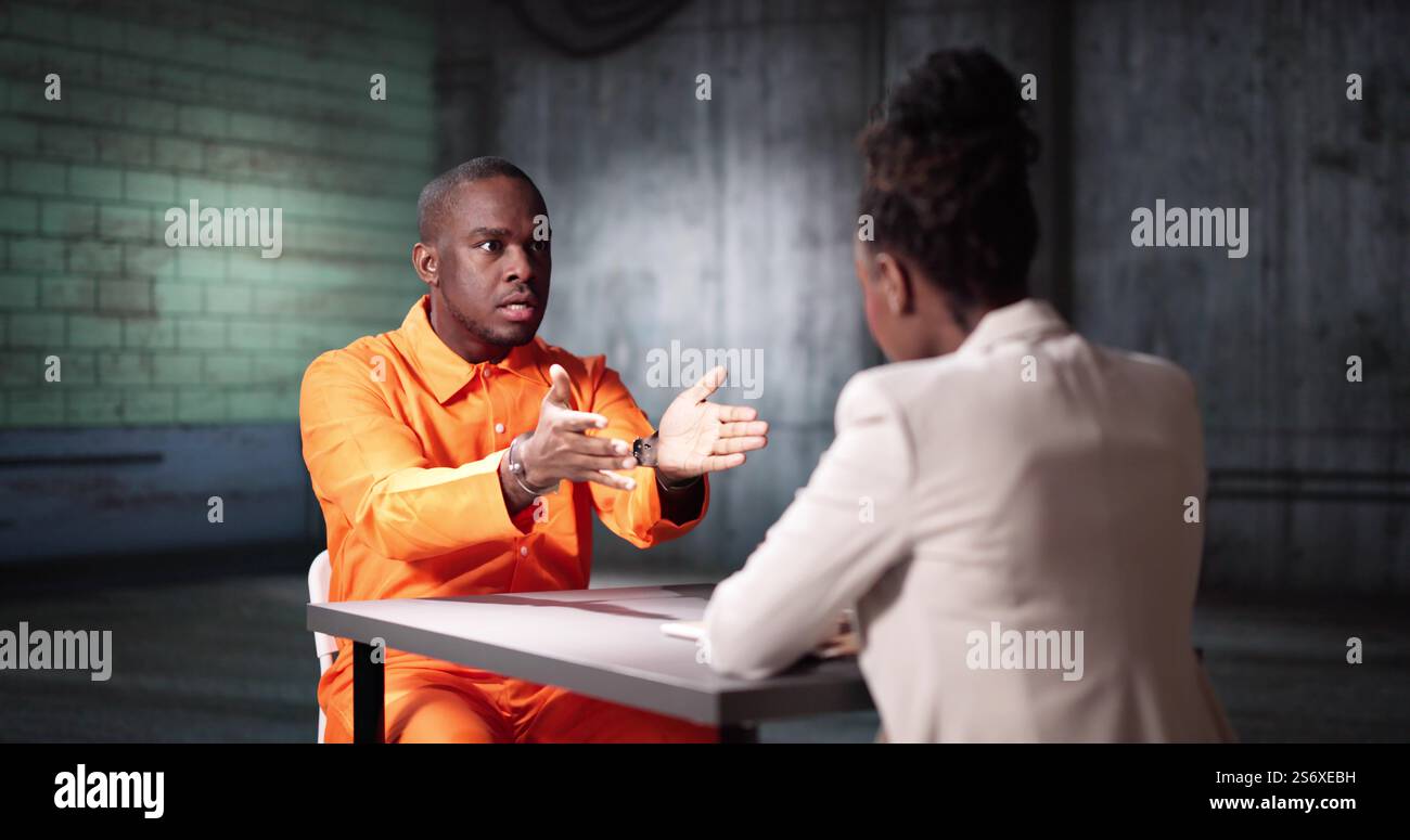 Criminal Arguing With Police Investigator In Interrogation Room Stock ...