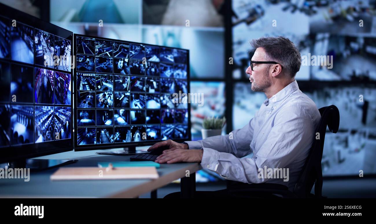 CCTV Security Camera Surveillance Using Multiple Monitors Stock Photo ...