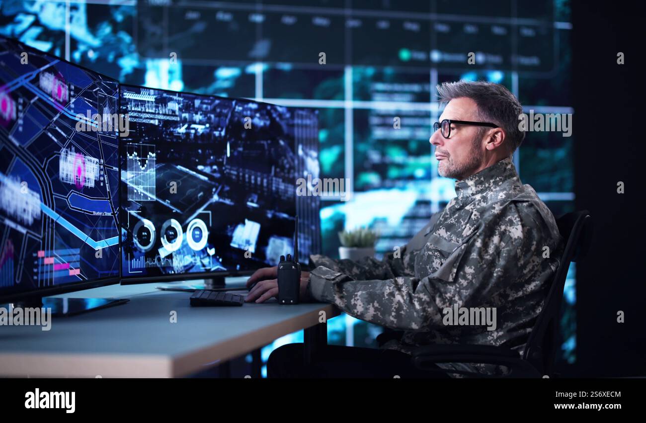 Air Reconnaissance Technology On Computer. World Map Data And Field ...