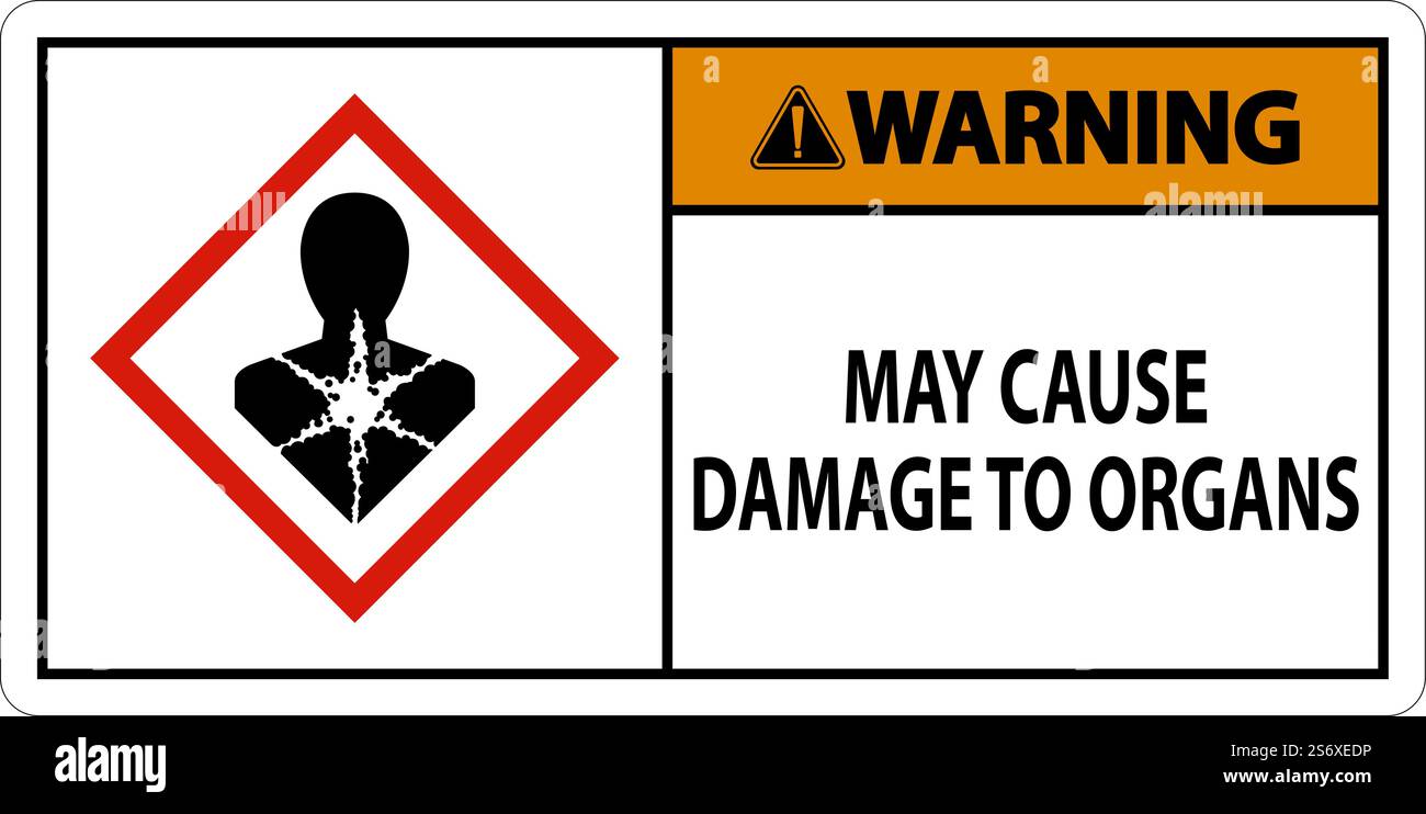 Warning May Cause Damage To Organs GHS Sign On White Background Stock ...
