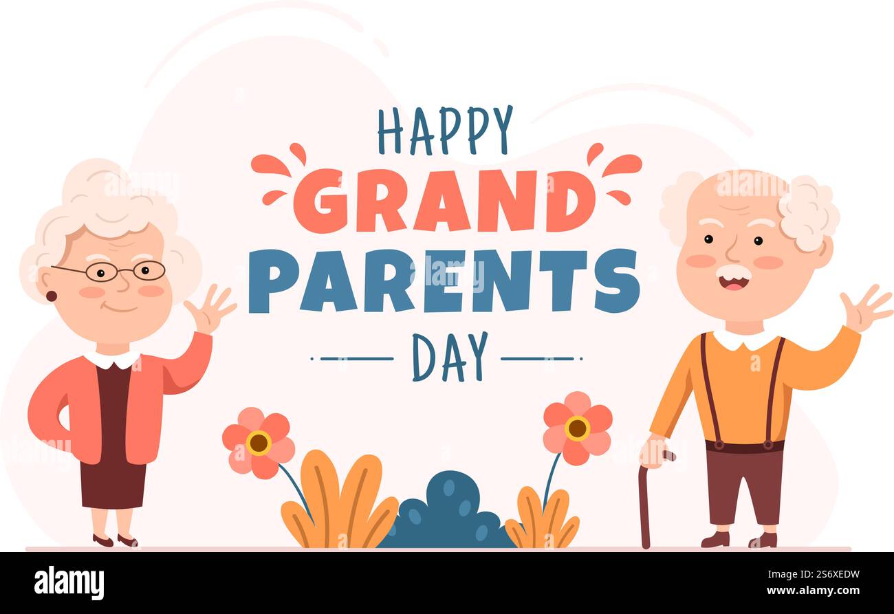 Happy Grandparents Day Cute Cartoon Illustration with Older Couple ...