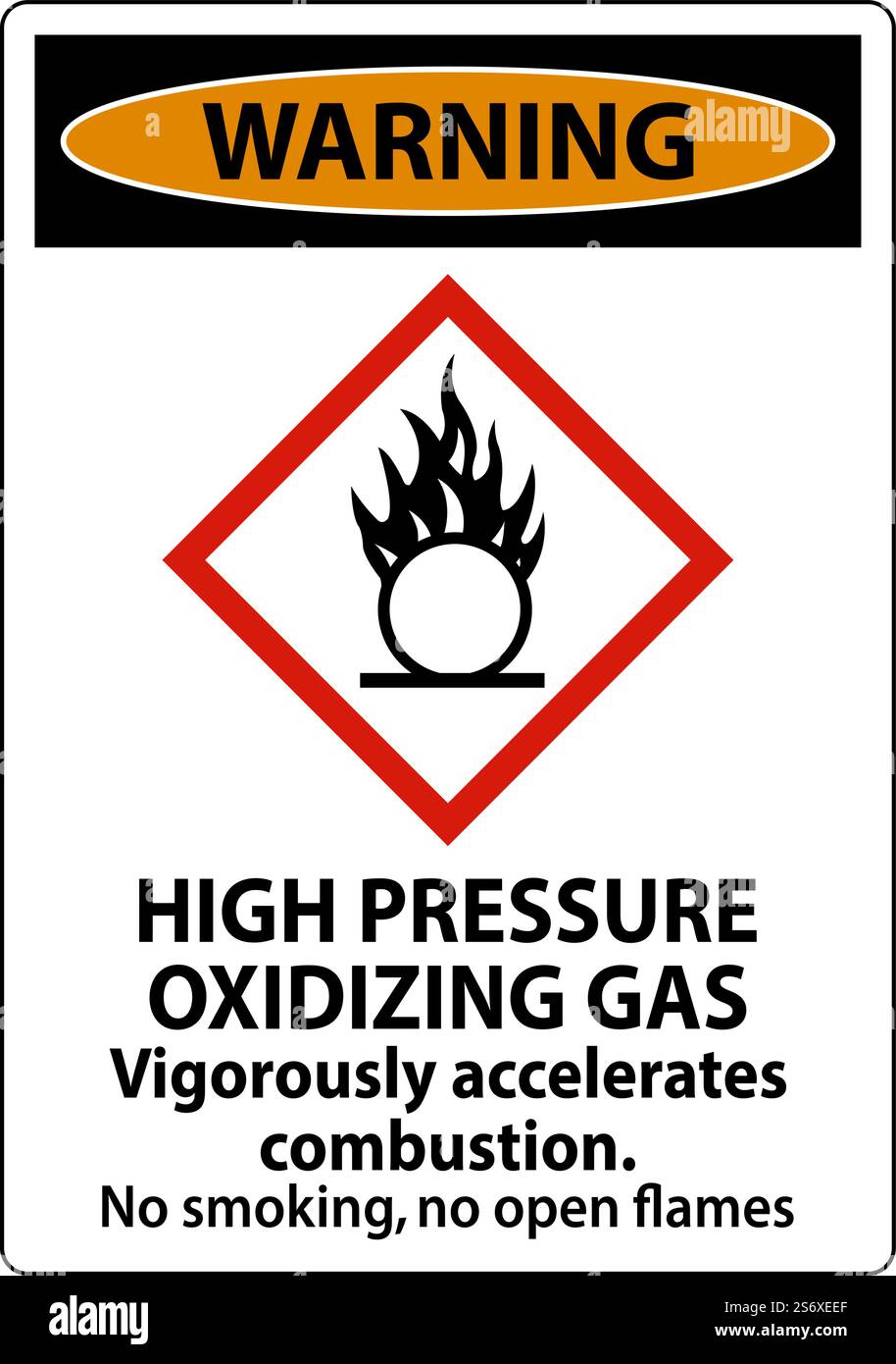 Warning High Pressure Oxidizing Gas GHS Sign On White Background Stock ...
