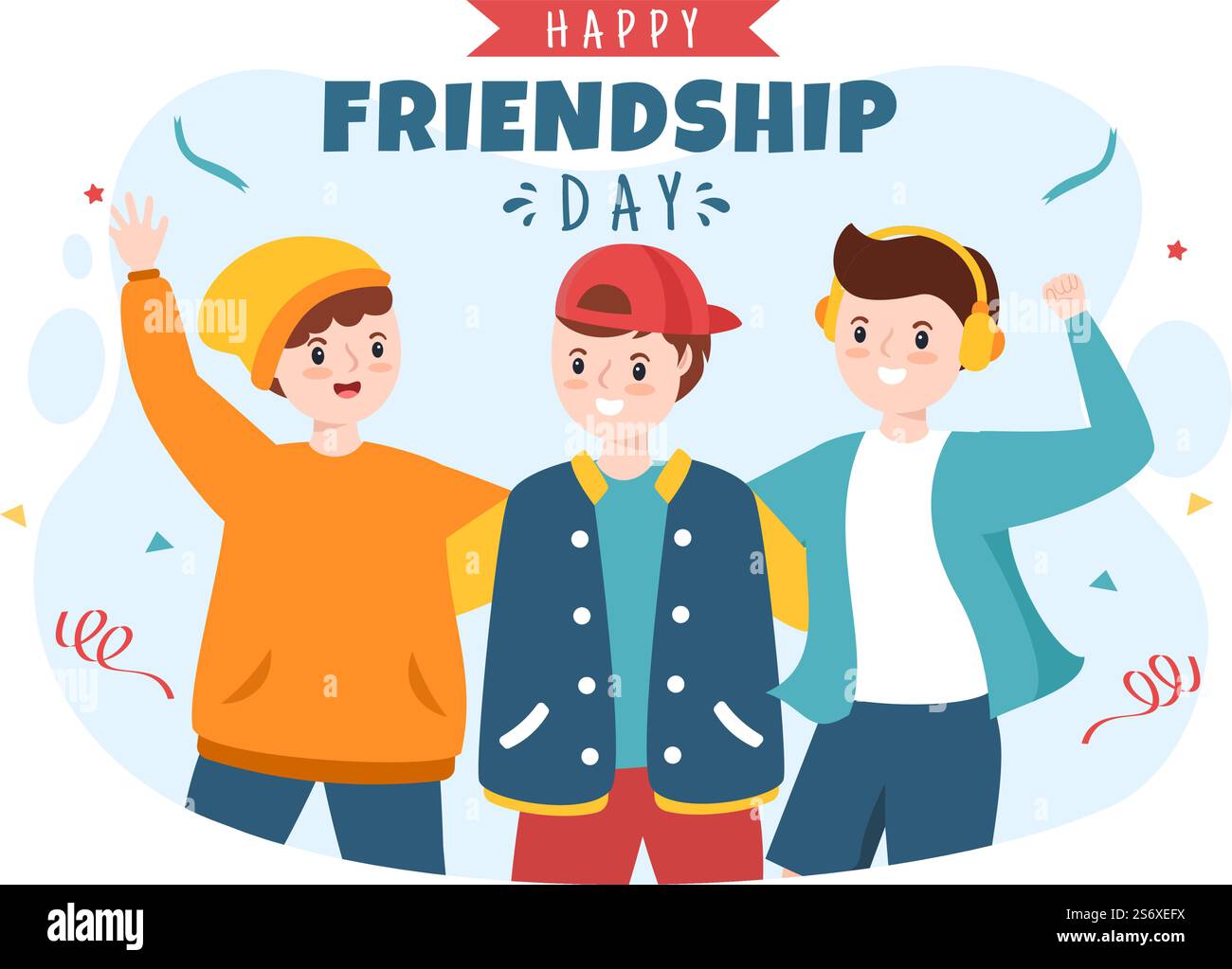 Happy Friendship Day Cute Cartoon Illustration with Young Boys and ...